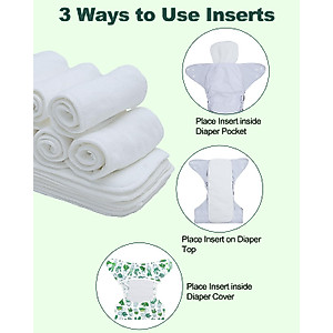 Babygoal Reusable Cloth Diaper Inserts Pack of 12, Absorbent & Breathable Liners, 3-Layer Microfiber Inserts for Cloth Diapers 12T