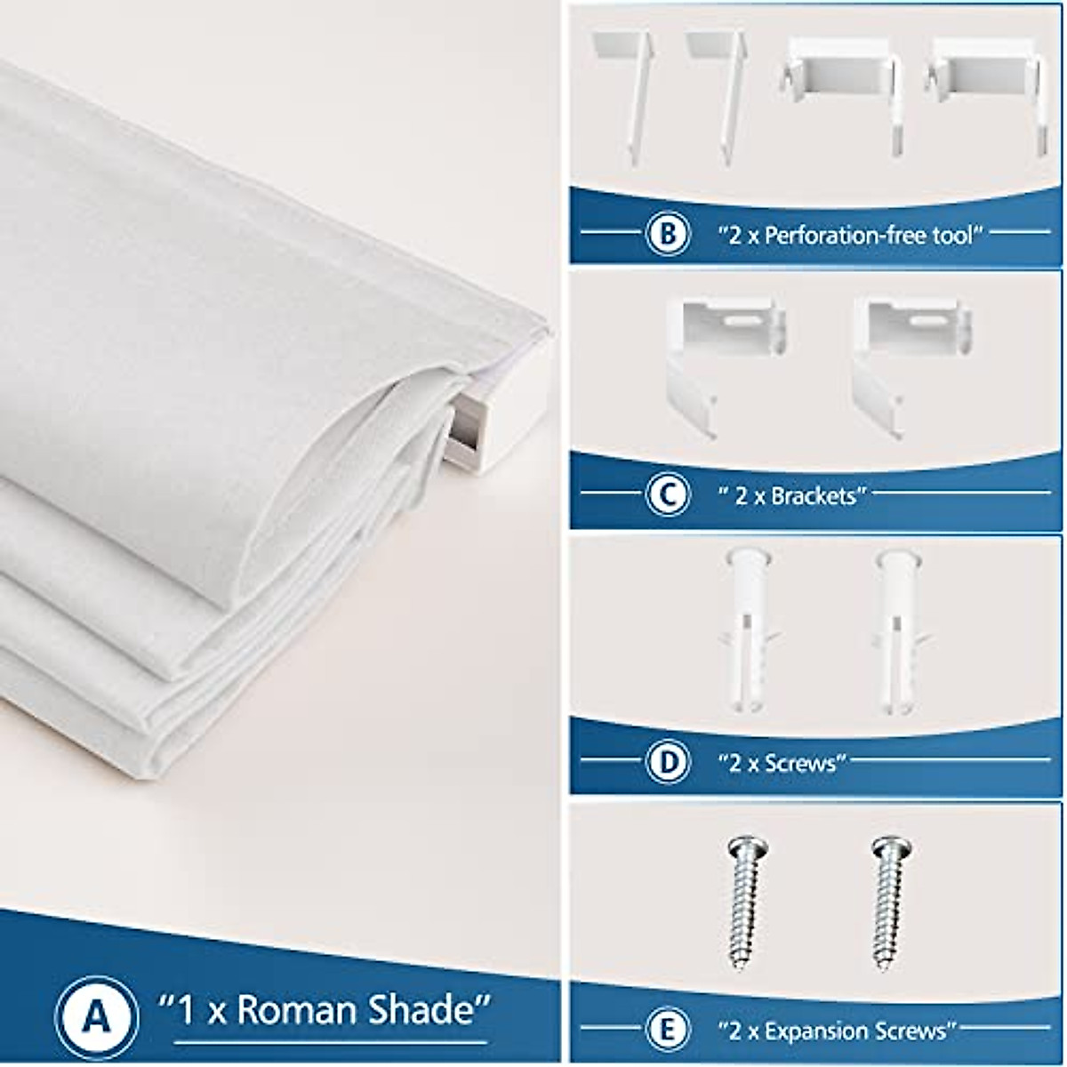 SUNFREE Cordless Roman Shades for Windows, Blackout Room Darkening Roman Blinds, Thermal Insulated Window Blinds Treatment, Washable Roman Blind for Living Room, Bedroom, Kitchen, 33" x 64", White