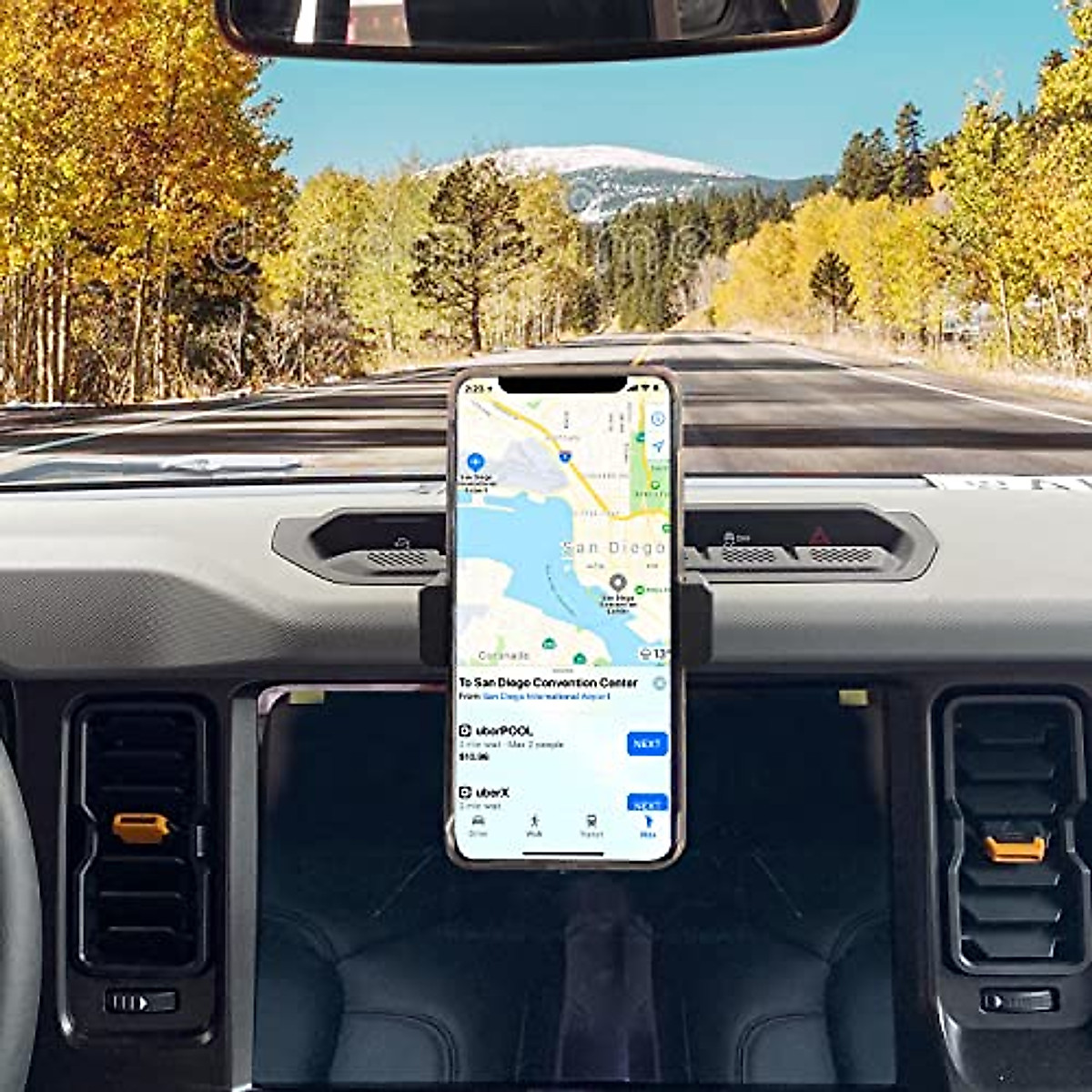 OMU Bronco Phone Mount,2 Stage Ball -Socket Design, All-Metal Structure,360° Adjustment Dashboard Cell Phone Mount Suitable for Ford Bronco 2021+ for All Smartphones(Non-Destructive Installation)