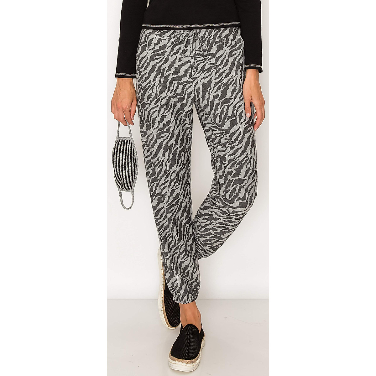 COIN 1804 Women's Sweatpants Joggers - Casual French Terry Elastic Waistband Drawstring Yoga Workout Lounge Tapered Pants 1980-AAZ H.Grey/Black XL