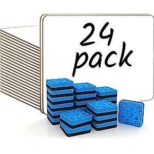 Set of 24 Small White Board Dry Erase Boards Classroom Pack Mini White Boards 9"x12” Double Sided Personal Whiteboards for Students Teachers School Supplies Lapboards l 24 Mini Whiteboard Erasers Incl