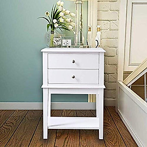 conifferism White Nightstand End Table with Drawer and Storage Shelf, Wood Side Table for Living Room Bedroom Home Furniture
