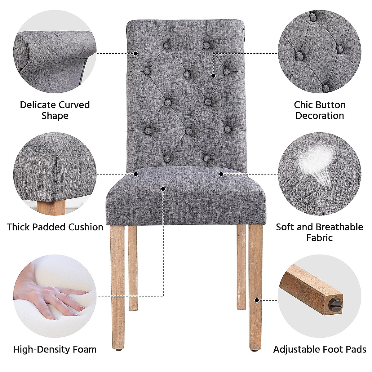 Yaheetech Dining Chairs Set of 2 Fabric Upholstered Dining Chairs High Back Padded Chairs Button Tufted Parsons Kitchen Chairs With Solid Wood Legs for Home, Dining Room, Kitchen, Dark Gray(1 package)