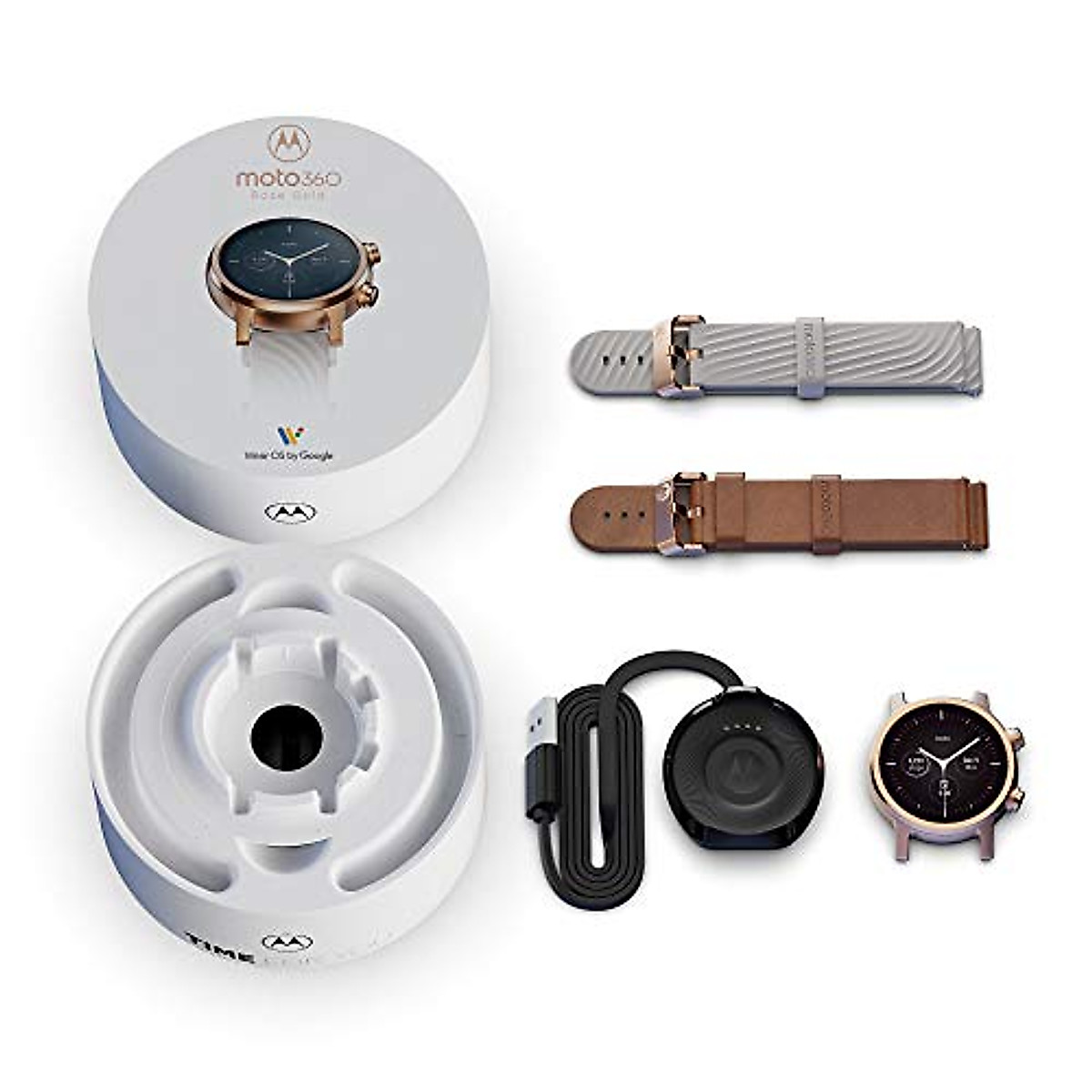 Moto 360 3rd Gen 2020 - Wear OS by Google - Touch Screen - Luxury Stainless Steel Smartwatch - Genuine Leather and High-Impact Sports Bands - Champagne Gold