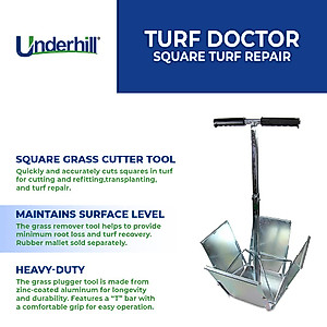 Underhill TTD Doctor Lawn Repair Turf Cutting Grass Plug Tool Transplanting Aerator Cut and Refit, Aluminum Square 9 Inch TTD-9