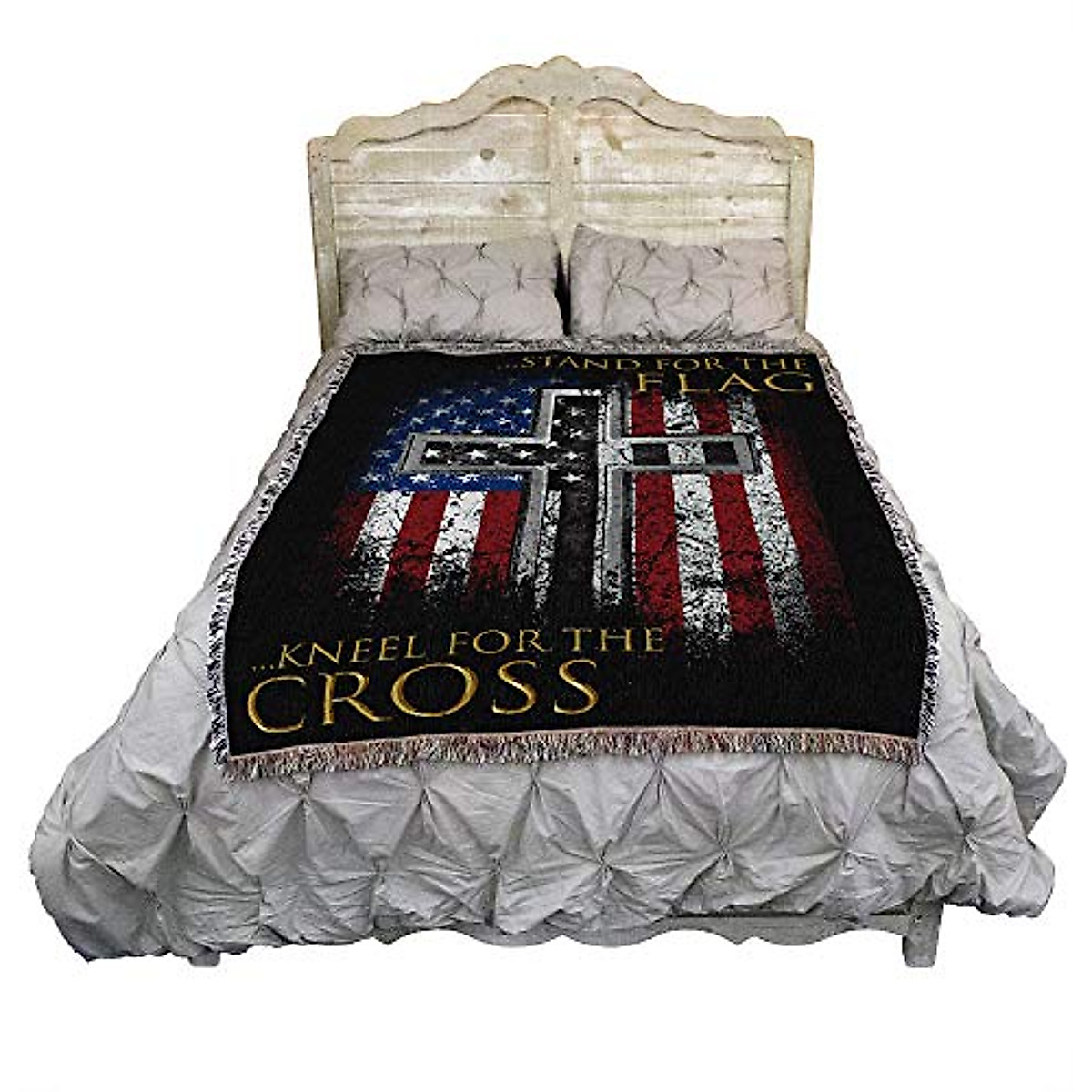 Pure Country Weavers Stand for The Flag Kneel for The Cross Blanket - Religious Patriotic Blanket Throw Woven from Cotton - Made in The USA (72x54)