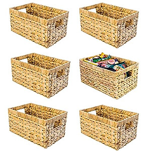 M4DECOR Set of 6 Wicker Storage Basket, Water Hyacinth Storage Baskets, Wicker Storage Baskets for Shelves, Wicker Baskets for Storage, Woven Baskets For Storage (Medium 6 Packs 12.5 X 8 X 6.5)