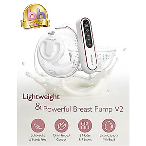 Momcozy Ultra-Light & Hands Free Breast Pump V2, Potent Wearable Pump with 27 Pumping Combinations, Low Noise Painless Portable Double Electric Pump, 17/19/21/24/27mm Flange