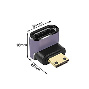 GINTOOYUN 8K Mini HDMI to Standard HDMI Adapter 2.1 Version Mini HDMI Male to Down Angle 90 Degree HDMI Female Extension Adapter for Camera,Laptop,Tablet,HDTV,Projector 2 PCS(Down Angle)