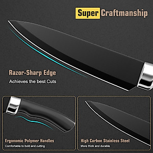 Meleho 15 Piece Kitchen Knife Set, Kitchen Knives Set, ABS Handle Chef Knife Set, Multifunction Knife Block Set For Slicer, Cutting, Chopping,Perfect Holiday Gift (BLACK)