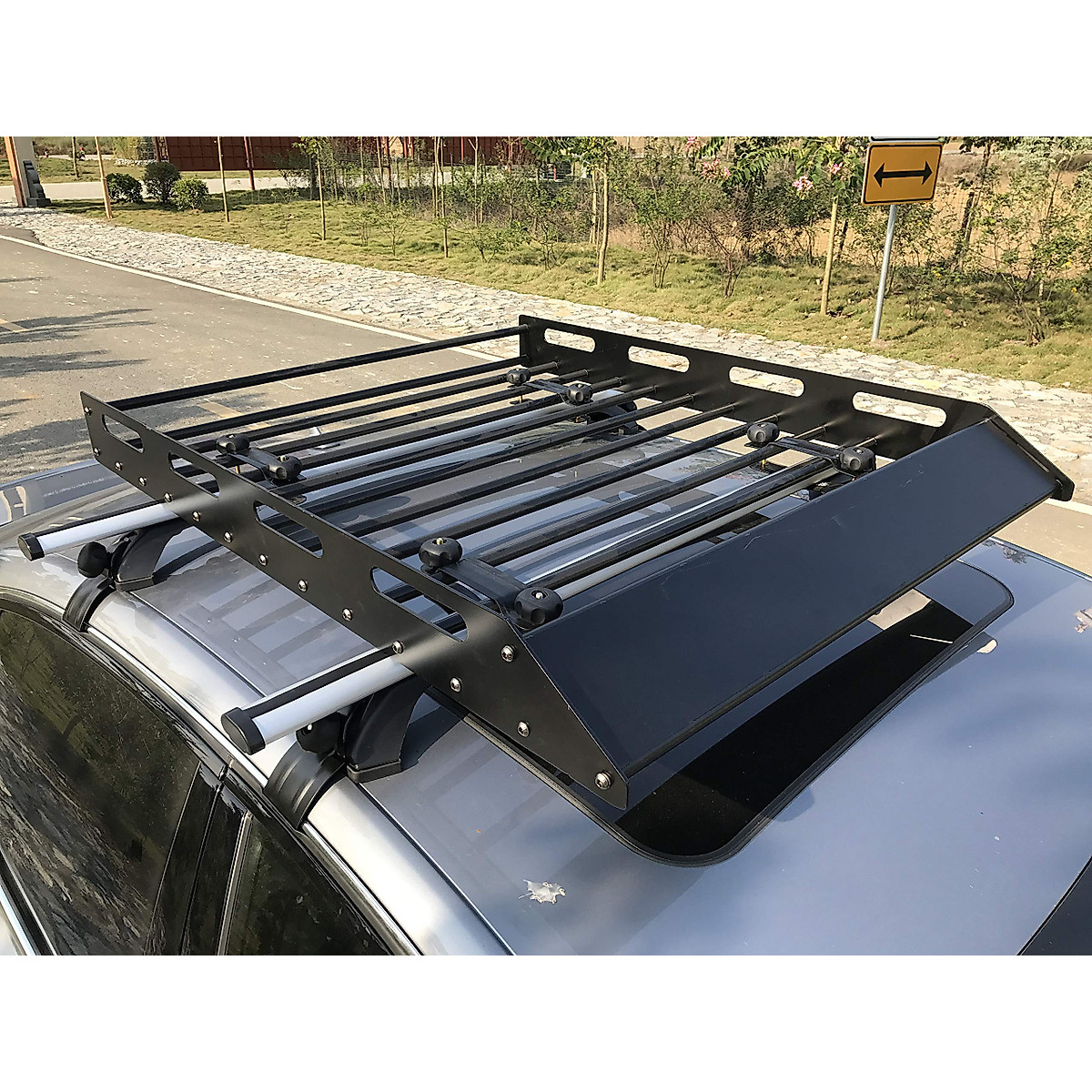 MPH Production Universal Roof Rack Cargo Basket, 350LB Heavy-Duty Rooftop Cargo Carrier, 48" x 38" x 5" Luggage Storage for Travel – Compatible with Truck, SUV, and Car