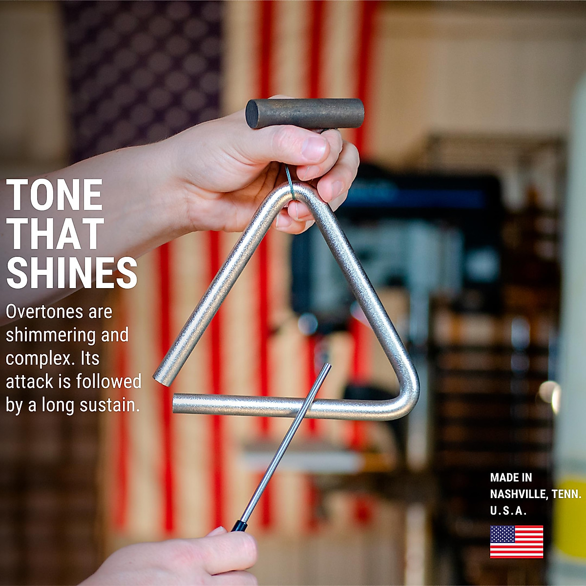 TreeWorks Chimes TRE-HS06 Made in USA Solid Steel 6" Studio-Grade Triangle with Beater and Holder (VIDEO)