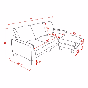 Myshle Convertible L-Shape Sofa with Storage Space, Upholstered Sleeper Sofa Couch with Square Arm,Bedroom,Relax Lounge,Office,Waiting Room, 4-Seater, Polyester, Beige