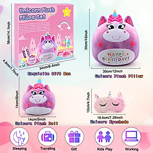 Birthday Plush Unicorn Pillow, Happy Birthday Gifts for Girls Toddlers Kids, Soft Plush Toy Cute Unicorn Stuffed Animal, Plushies Doll Home Room Decoration, Unicorn Sleep Mask