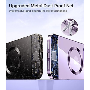 JUESHITUO Magnetic Metallic Clear for iPhone 14 Case with Full Camera Cover Protection [No.1 Strong N52 Magnets] [Military Grade Drop Protection] for Women Girls Phone Case (6.1")-Purple