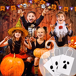 Honoson 24 Pieces Ghost Halloween Treat Bags Halloween Paper Gift Bags Halloween Goodie Bags with Handles Halloween Goodie Candy Bag Trick or Treat Party Favor Bags for Halloween Party Supplies