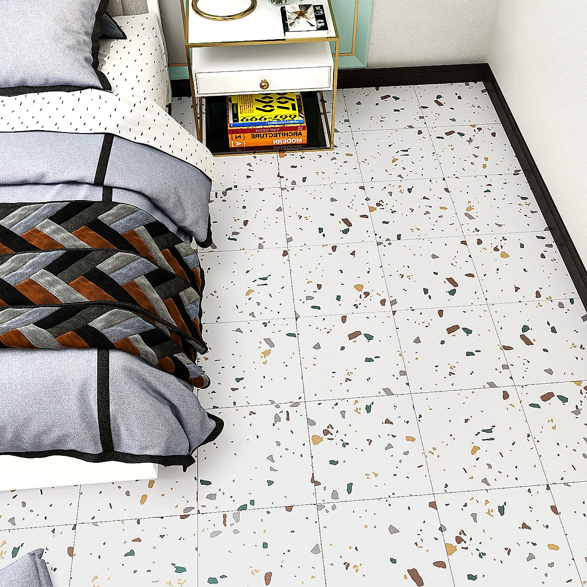 WESTICK Terrazzo Peel and Stick Flooring for Bathroom Removable Floor Tiles Peel and Stick Waterproof Self Adhesive Vinyl Flooring Terrazzo Peel and Stick Floor Tile for Kitchen Bedroom 10PCS 12"x12"