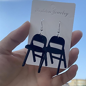 xuzhiyuan Colorful Acrylic Folding Chair Dangle Earrings for Women Resin Neon Chair Drop Earrings Funny Accessory Jewelry-Black