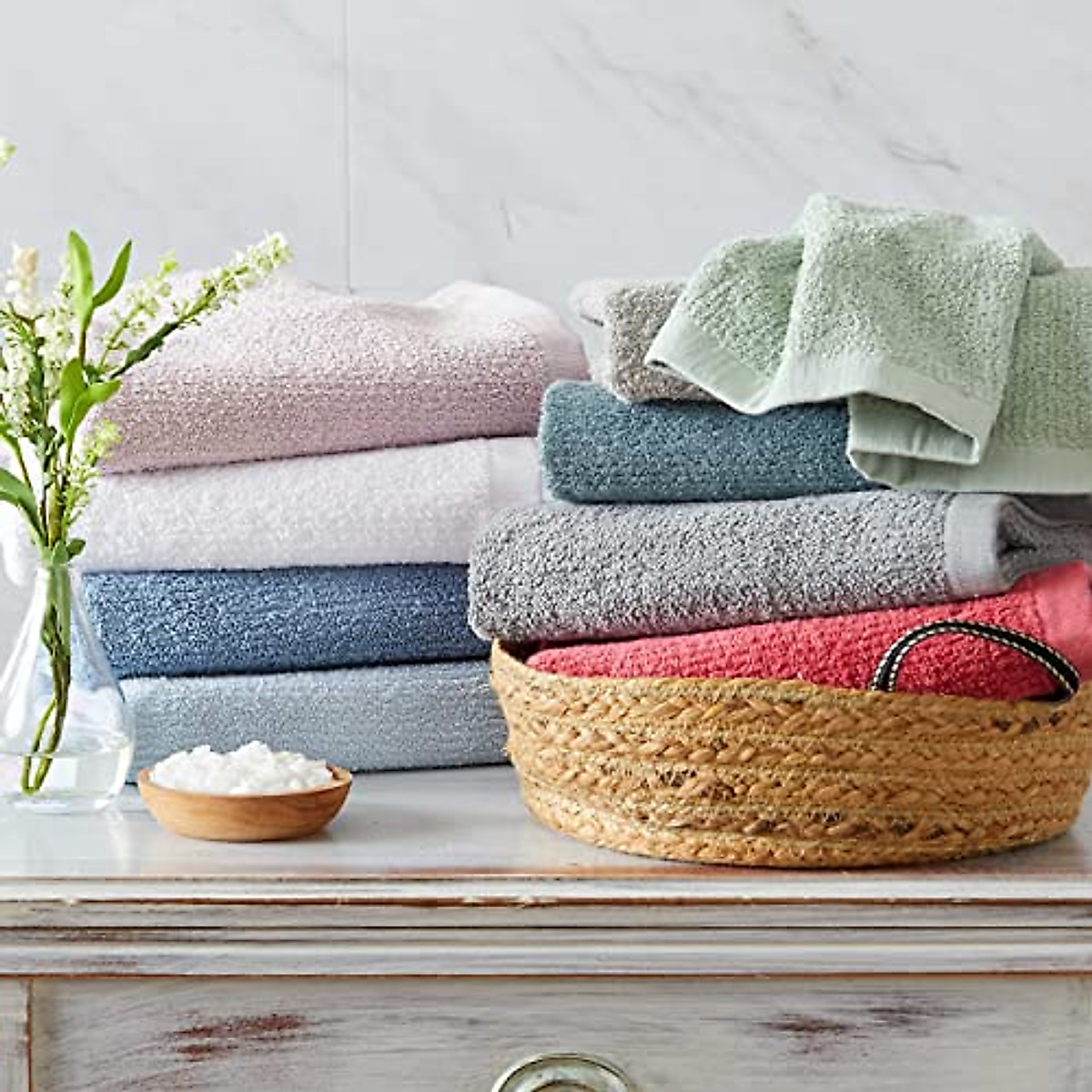 NY Loft 100% Cotton Quick Dry Towel Set | Textured Bathroom Towels | Highly Absorbent and Durable Towel Set | Greenwich Collection (6 Piece Towel Set, Lilac Snow)