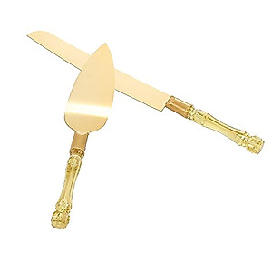TANG SONG Simple Design Wedding Cake Knife and Serving Set for Parties Weddings Birthdays Anniversaries (Golden)