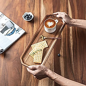 Set of 2 Solid Acacia Wood Serving Trays 16" and 12" Rectangular Wooden Serving Platters for Dessert, Food, Vegetables, Fruit, Charcuterie, Appetizer Serving Tray, Cookie Platter Cheese Board