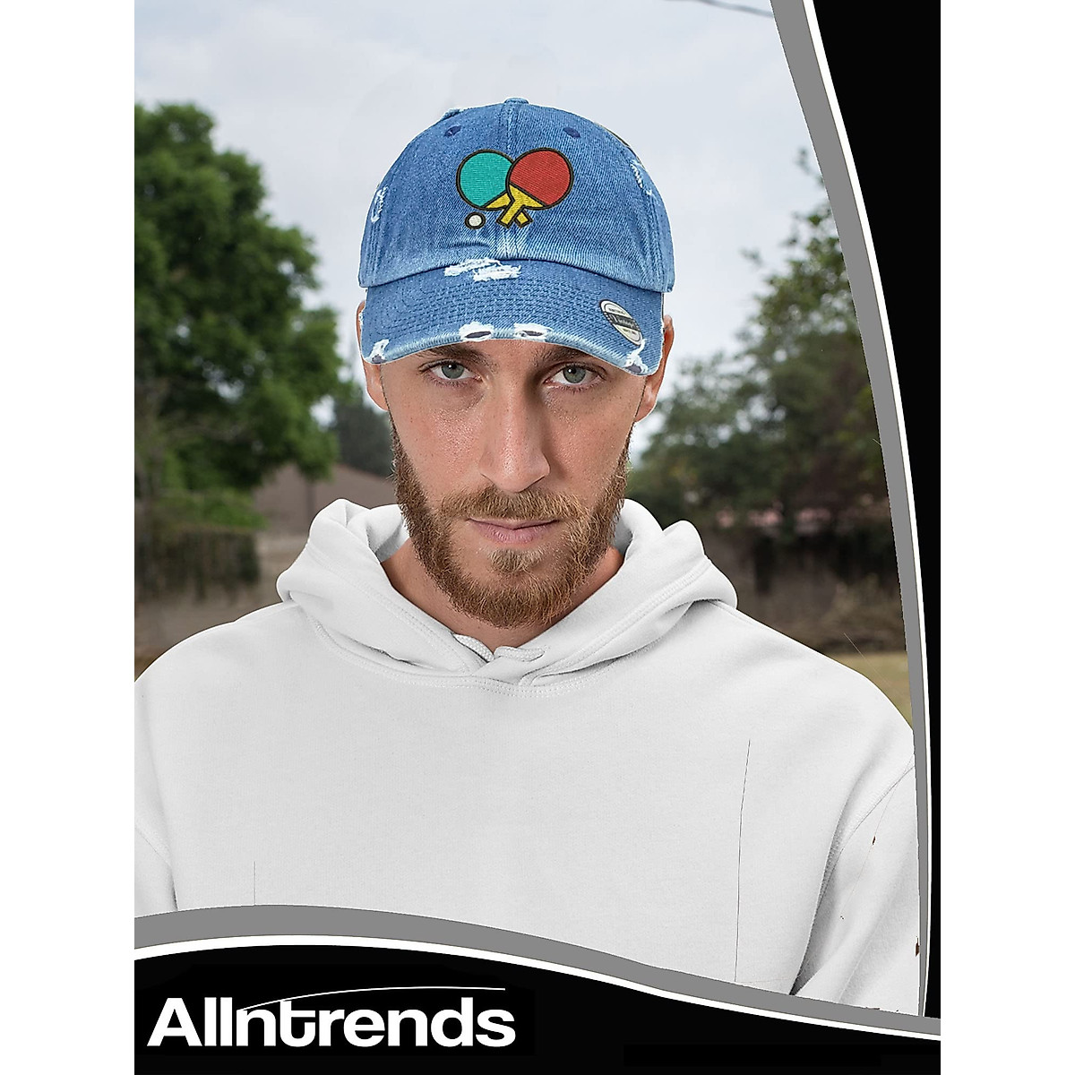 Ping Pong Embroidered Dad Hat Vintage Adjustable Summer Graphic Cap (Black)