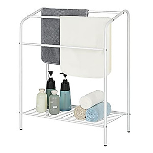 Freestanding Towel Rack White Floor Towel Rack Stand 3 Tier Bath Towel Stand Towel Bar Stand with Shelf Modern Blanket Rack Stand for Living Room Bathroom, Laundry
