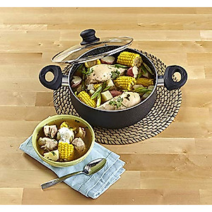 Imusa Nonstick Stock Pot with Glass Lid 4.8-Quart Cookware, Black