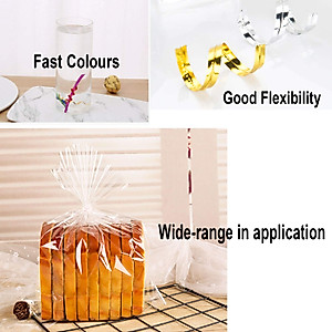 Cello Cellophane Treat Bags, 8 X 12 Inches Big OPP Clear Plastic Bags For Bakery, Popcorn, Cookies, Candies, Dessert with 6 Colors Twist Ties(100 Pieces Bags + 100 Pieces Twist Ties) (100, 8 X 12)