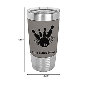 LaserGram 20oz Vacuum Insulated Tumbler Mug, Bowling Ball and Pins, Personalized Engraving Included (Faux Leather, Gray)