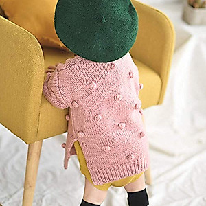 Toddler Newborn Baby Boys Girls Pompoms Soft Cardigan Sweater Kids Warm Knitted Pullover Tops Winter Clothes (Pink, 4-5T(100))