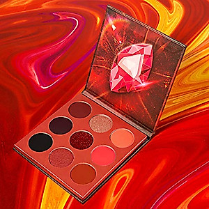 Docolor Eyeshadow Palette 9 Colors Gemstone Shadow Palette Highly Pigmented Mattes Shimmers Naked Smokey Glitter Cream Colorful Powder Blendable Long Lasting Waterproof Makeup Palette-Red