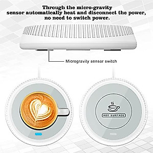Hot Coffee Warmer Mug Heater: Electric Smart Beverage Cup Warmer Plate with Automatic Switch Gravity Sensor for Desk (Bright White)