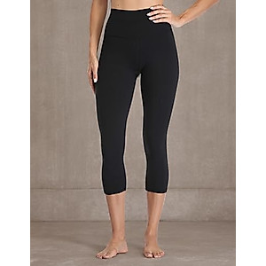 YUNOGA Women's Buttery Soft 21" Inseam Yoga Pants, High Waisted Tummy Control Workout Running Capri Leggings (L, Black)