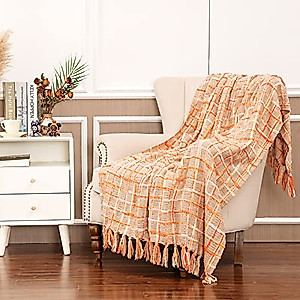 G LAKE New Buffalo Plaid Throw Blanket Ultra Soft Orange Fall Blankets with Fringe Tassels Reversible Bed for Halloween Christmas Farmhouse Couch Sofa Home Decor 50inch x 60inch ( Plaid)