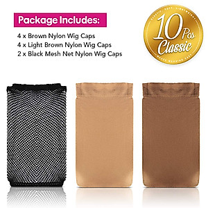 LEOBRO 10 PCS Wig Caps, Includes 4 PCS Brown Stocking Wig Caps, 4 PCS Light Brown Stocking Wig Caps, 2 PCS Black Mesh Net Wig Caps for Women Girl Kids Men, Cosplay Party Use