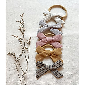 Cherssy Baby Girl 100% Original linen Bows Headbands, 10pcs Super Stretchy Nylon Hairbands For Newborn Infant Toddler