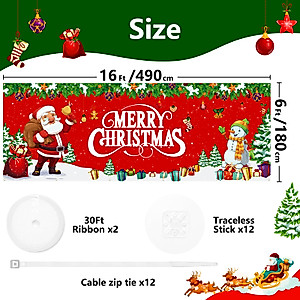 Arosche Extra Large Christmas Garage Door Cover 6 * 16Ft Christmas Garage Door Decorations Xmas Santa Claus Snowman Background Party Supplies for Garage Door Cover, Phoyography, Party Decor