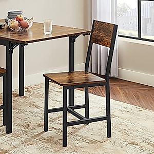 VASAGLE Dining Chair Set of 2, Rustic Wood Chairs with Metal Steel Frame, Easy to Assemble, Stable, Comfortable Seat, Modern Farmhouse Chair for Kitchen, Bedroom, Living Room, Rustic Brown and Black