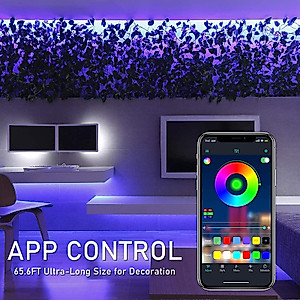 LED Lights for Bedroom Bluetooth 65.6ft,2 Rolls of 32.8ft,Miheal Smart LED Strip Lights Sync to Music Color Changing Lights 5050 RGB with APP Control,Remote for Room(White Band)