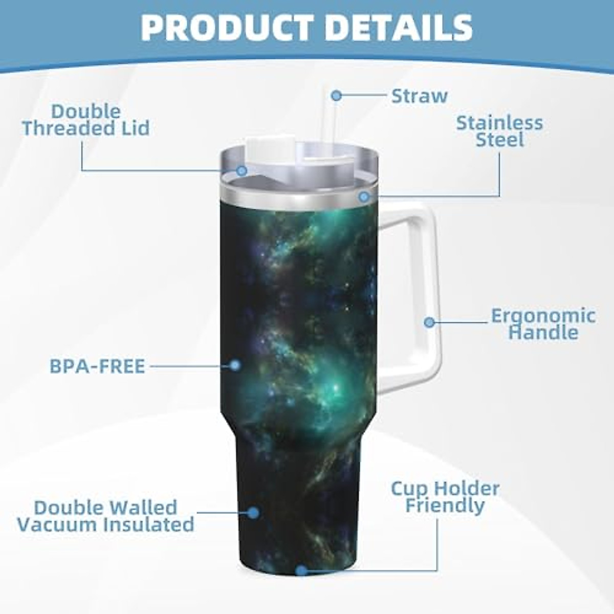 HULIBIN Galaxy Background Print Double Deck Stainless Steel Travel Coffee Cup With Lid 40 Oz Ice Bully Cup