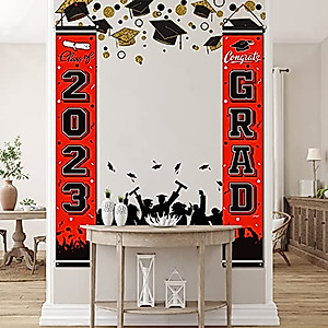 2023 Graduation Party Decorations Porch Sign Banner Red Large Congrats Grad Party Supplies Decorations Door Banner for Graduation Party