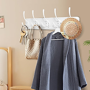 FANYITY Farmhouse Coat Rack Wall Mount with Pine Wood Planks and 5 Triple Hooks for Hanging Jackets and Coats, Coat Hanger Wall Mount for Hallway Entryway (Coat Rack-White)