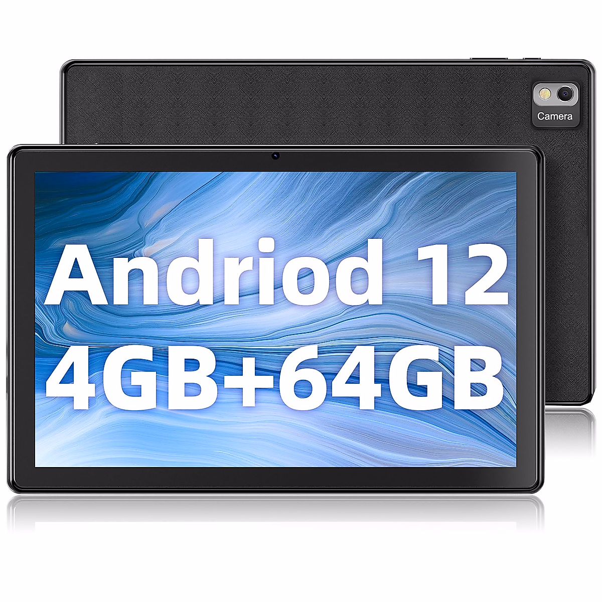 SGIN 10 Inch Tablet, Android 12 Tablet with 4GB RAM 64GB ROM, 1280 * 800 IPS, Octa-Core 2.0GHz Processor, 2MP+5MP Camera, 6000mAh, WiFi, Bluetooth 5.0, GPS, 256GB Expansion，Black