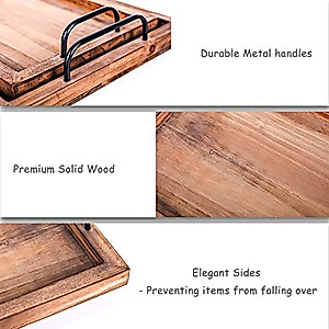 Ottoman Tray with Handles Set of 2 Serving Tray for Coffee Table Decorative Tray Rustic Rectangular Tray for Food Dinner Breakfast Kitchen Bedroom Living Room Housewarming Gift, Large & Small, Brown
