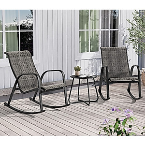 Grand patio 3-Piece Outdoor Bistro Rocking Chair Set Rocker Seating Outside for Front Porch Garden Patio Backyard (Black & Grey Plaid)