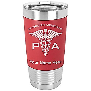 LaserGram 20oz Vacuum Insulated Tumbler Mug, PA Physician Assistant, Personalized Engraving Included (Silicone Grip, Red)