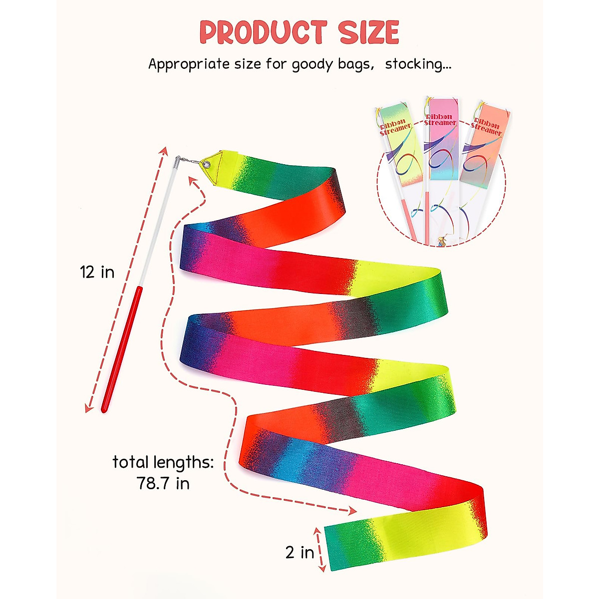 JoyCat 12 Pack Dance Ribbon Party Favors for Kids,Rainbow Birthday Decorations,Unicorn Princess Fairy Party Supplies,Girls Party Games,Gymnastics Goody Bag Stuffers