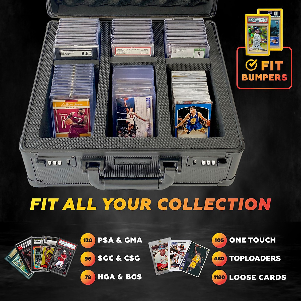 PANOPPLY Slab Armor 120+ 3 Row Psa Graded Card Storage Box Graded Card Case Psa Slab Case for Graded Cards Psa Card Case Baseball Card Cases for Sports Cards Storage Sports Card Case (Black)