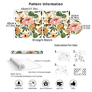 HAOKHOME Vintage Boho Floral Peel and Stick Wallpaper Peonies Removable Rose Beige/Pink/Oliva Vinyl Self Adhesive Contact Paper 17.7in x 9.8ft
